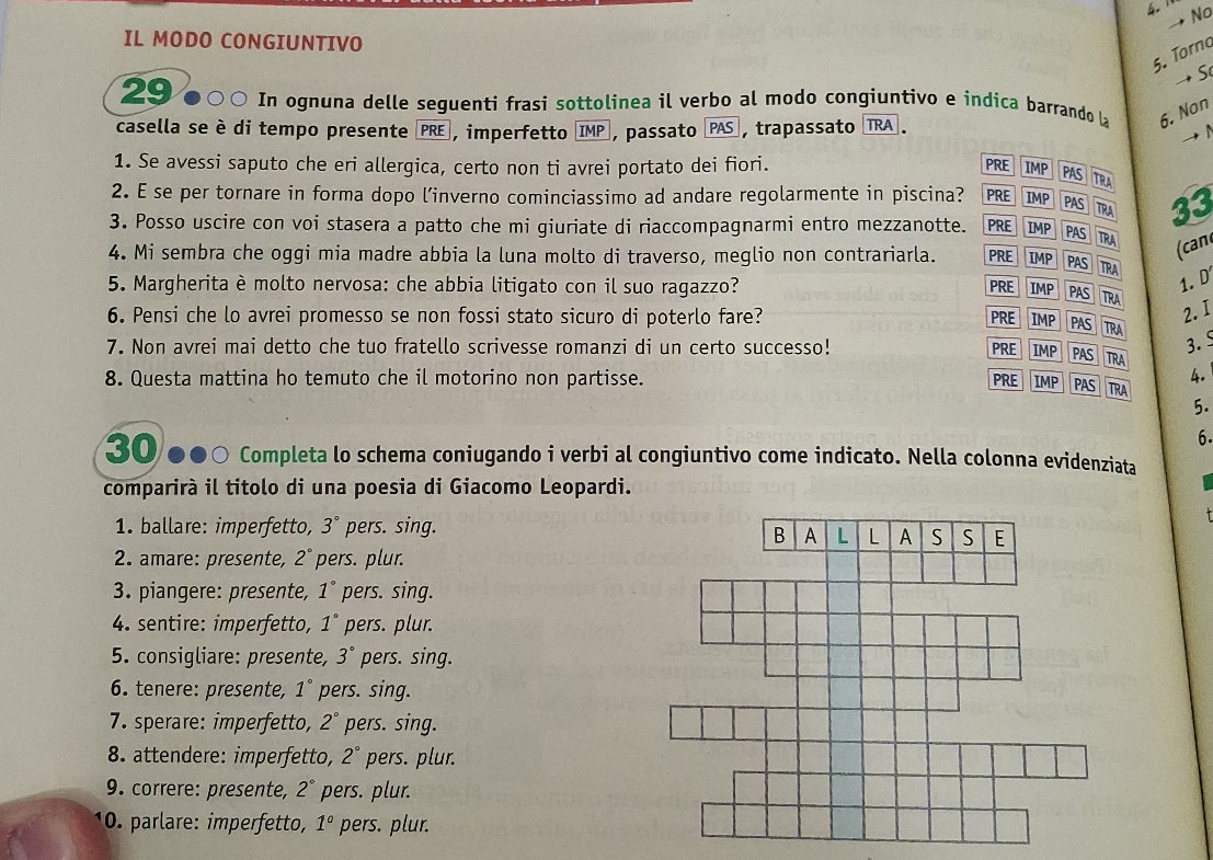 Completa lo schema coniugando i verbi al | StudyX
