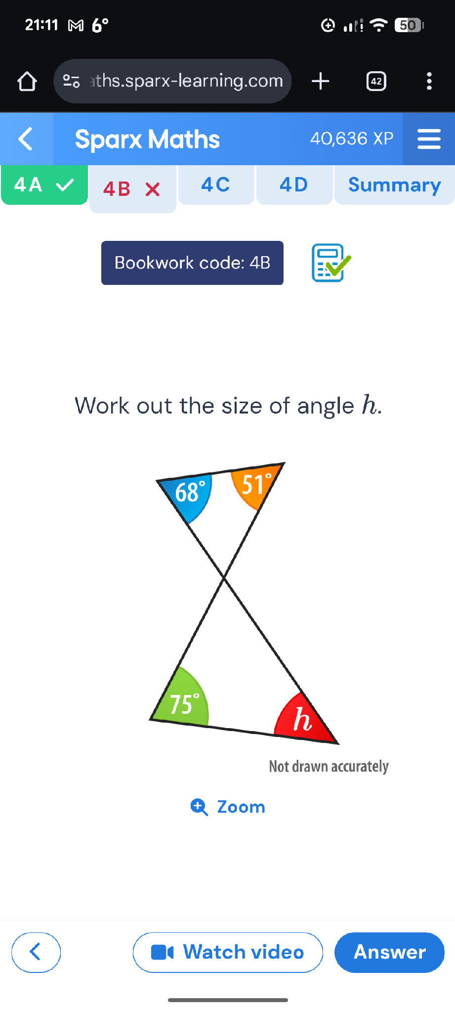 Work out the size of angle $h$. [Diagram | StudyX
