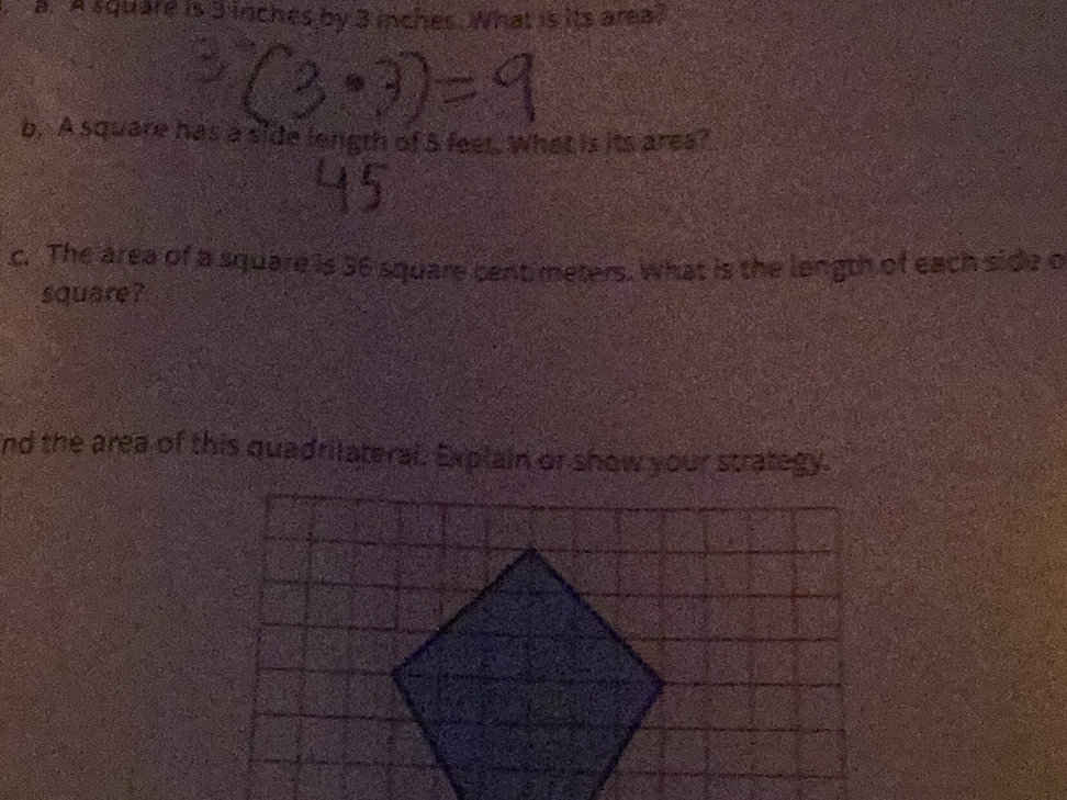 a. A square is 3 inches by 3 inches. What is | StudyX