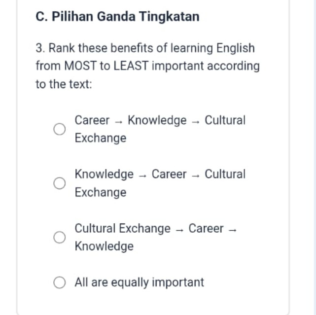 C. Pilihan Ganda Tingkatan 3. Rank these | StudyX