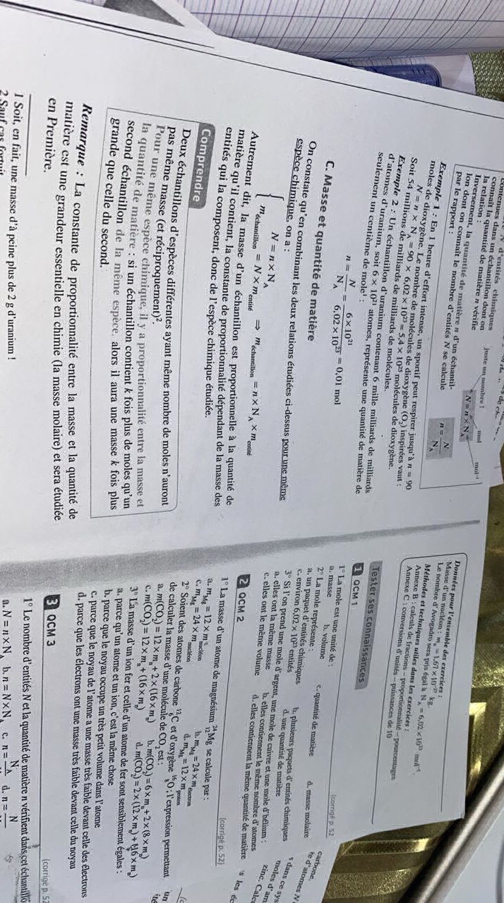 1° La mole est une unité de: a. masse b. | StudyX