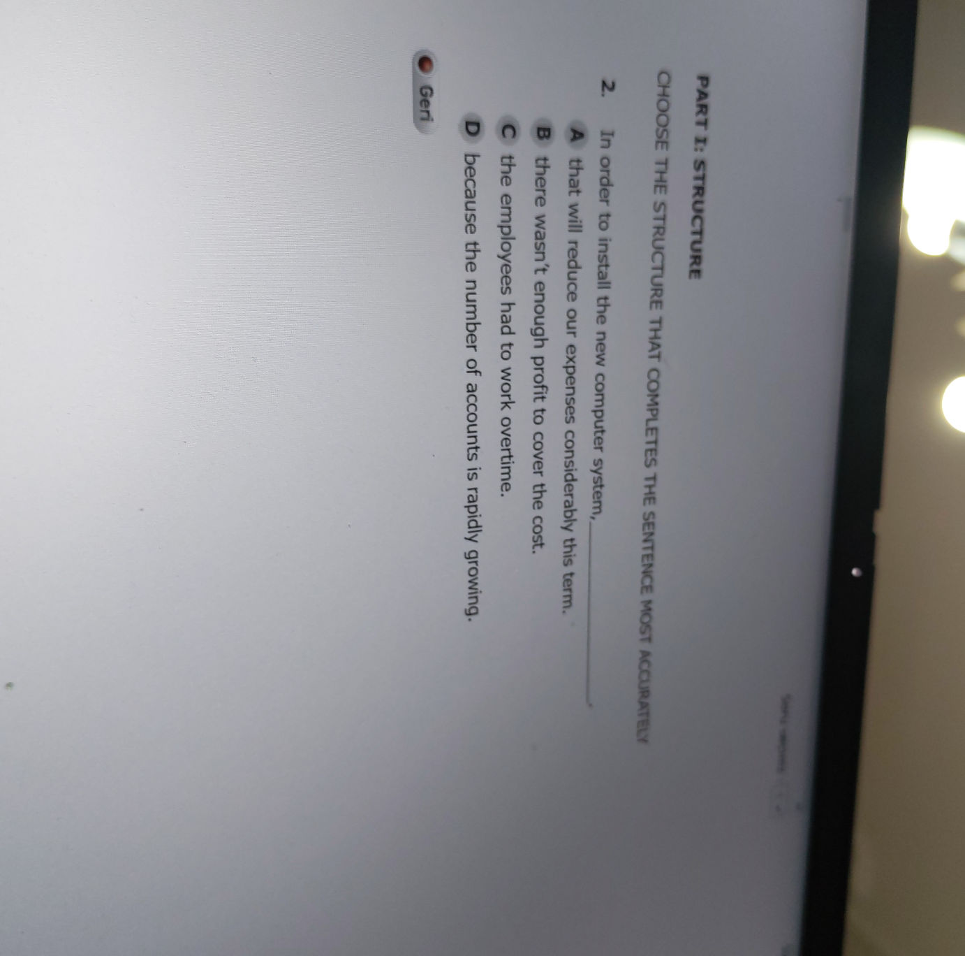 PART I: STRUCTURE CHOOSE THE STRUCTURE THAT | StudyX