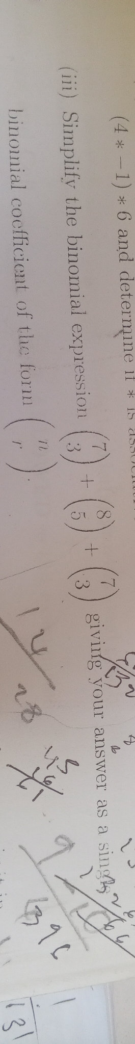 binomial coefficient of the form $$ {1}{1} | StudyX