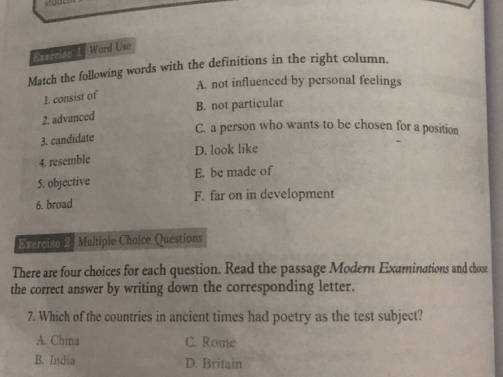 Exercise 1 Word Use Match the following | StudyX