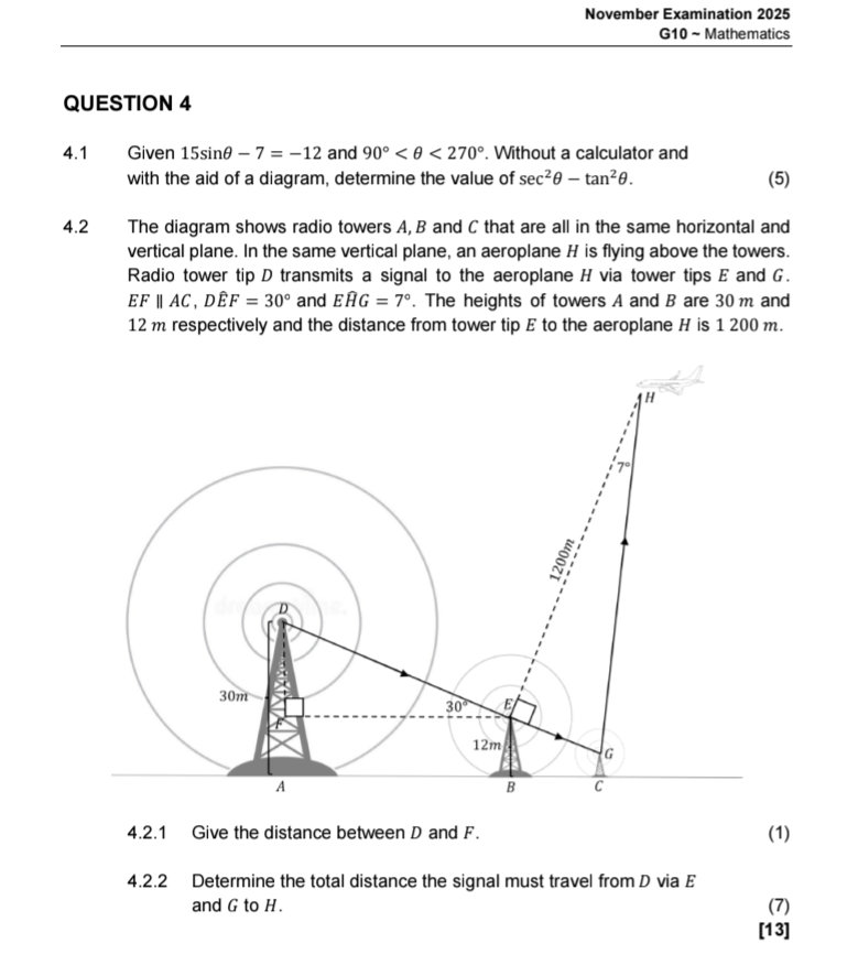 The diagram shows radio towers $A$, $B$ and | StudyX