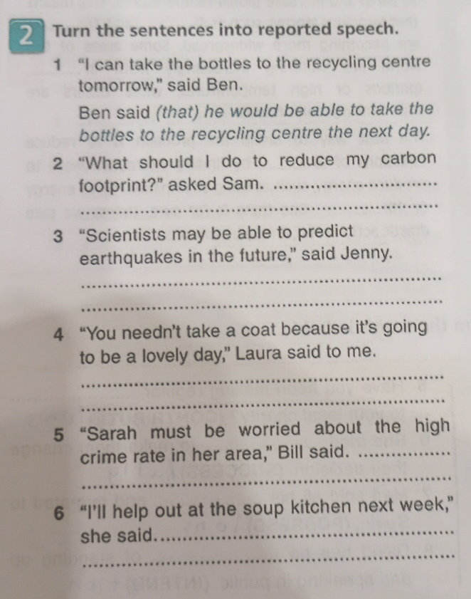 2 Turn the sentences into reported speech. | StudyX
