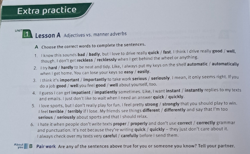 Lesson A Adjectives vs. manner adverbs A | StudyX