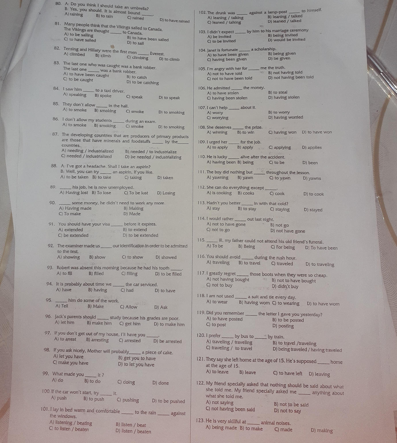 84. I saw him ______ to a taxi driver. A) | StudyX