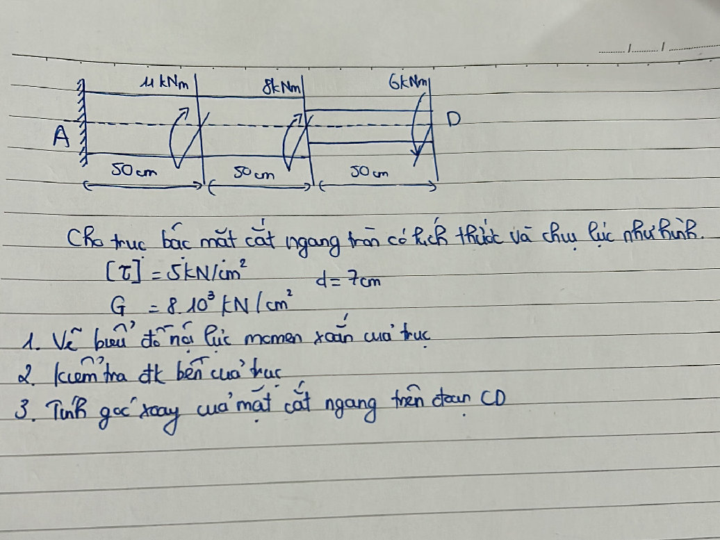 Cho trục bác mặt cắt ngang tròn có kích | StudyX