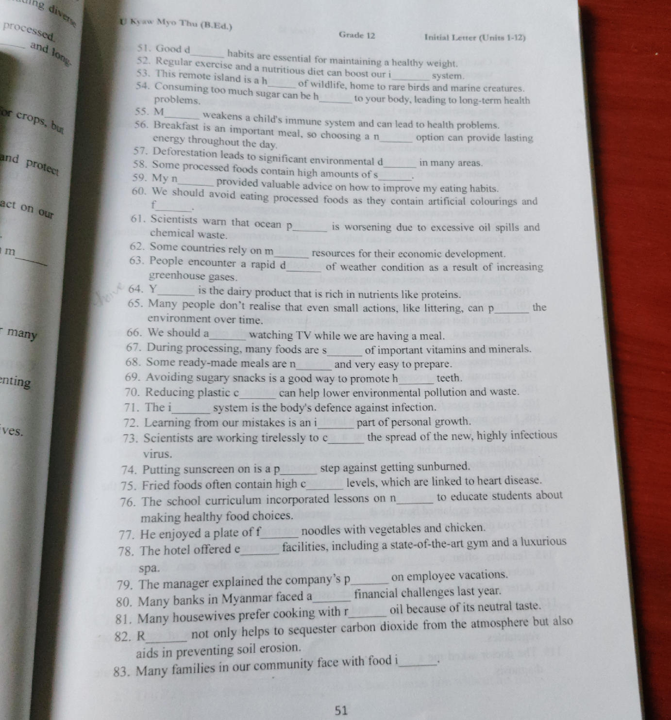 51. Good d ______ habits are essential for | StudyX