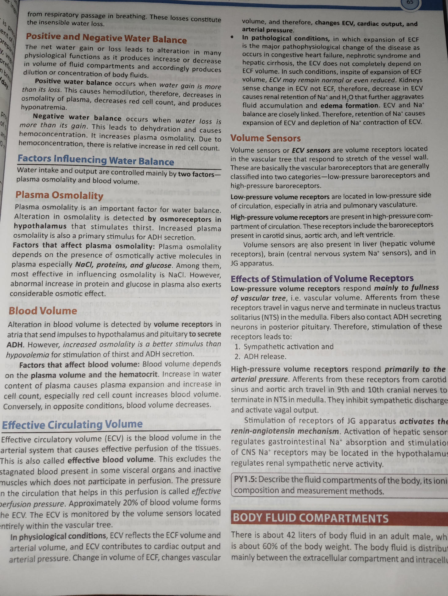 PY1.5: Describe the fluid compartments of | StudyX