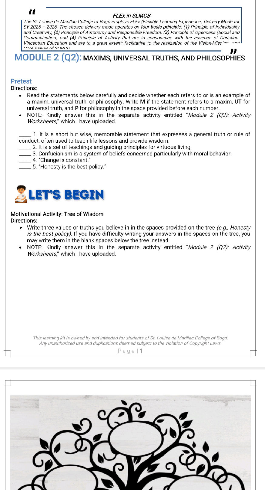 Motivational Activity: Tree of Wisdom | StudyX