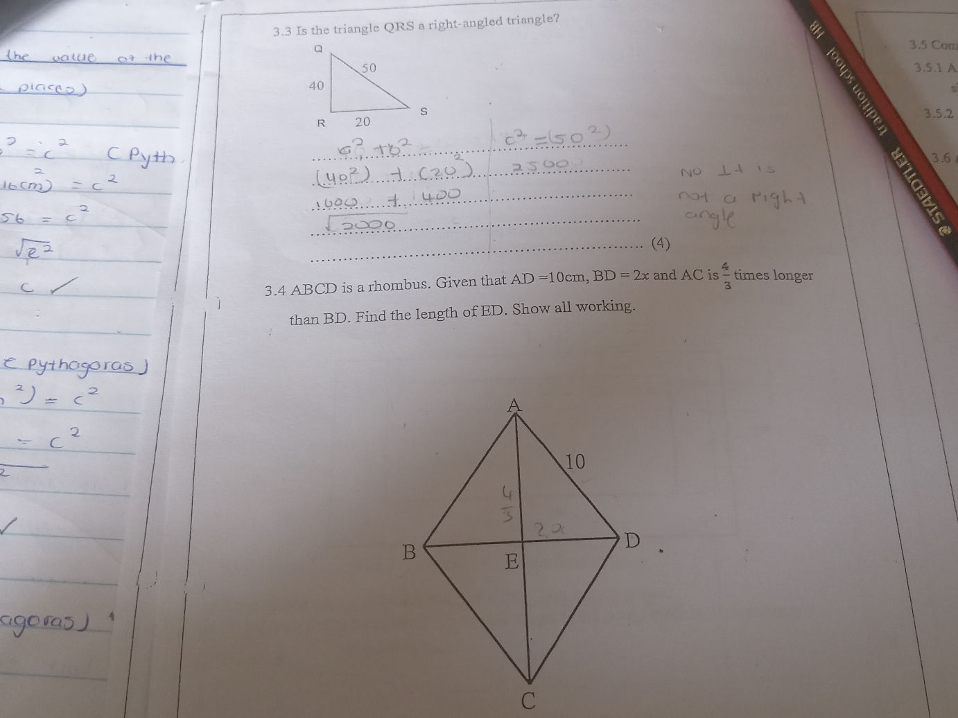 3.3 Is the triangle QRS a right-angled | StudyX