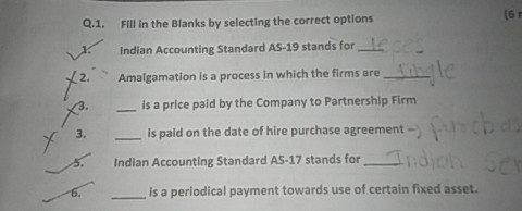 Q.1. Fill in the Blanks by selecting the | StudyX