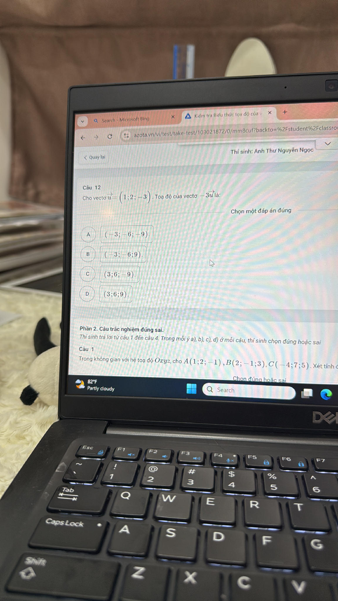 Câu 12 Cho vector ${u} = (1; 2; -3)$. Toạ độ | StudyX