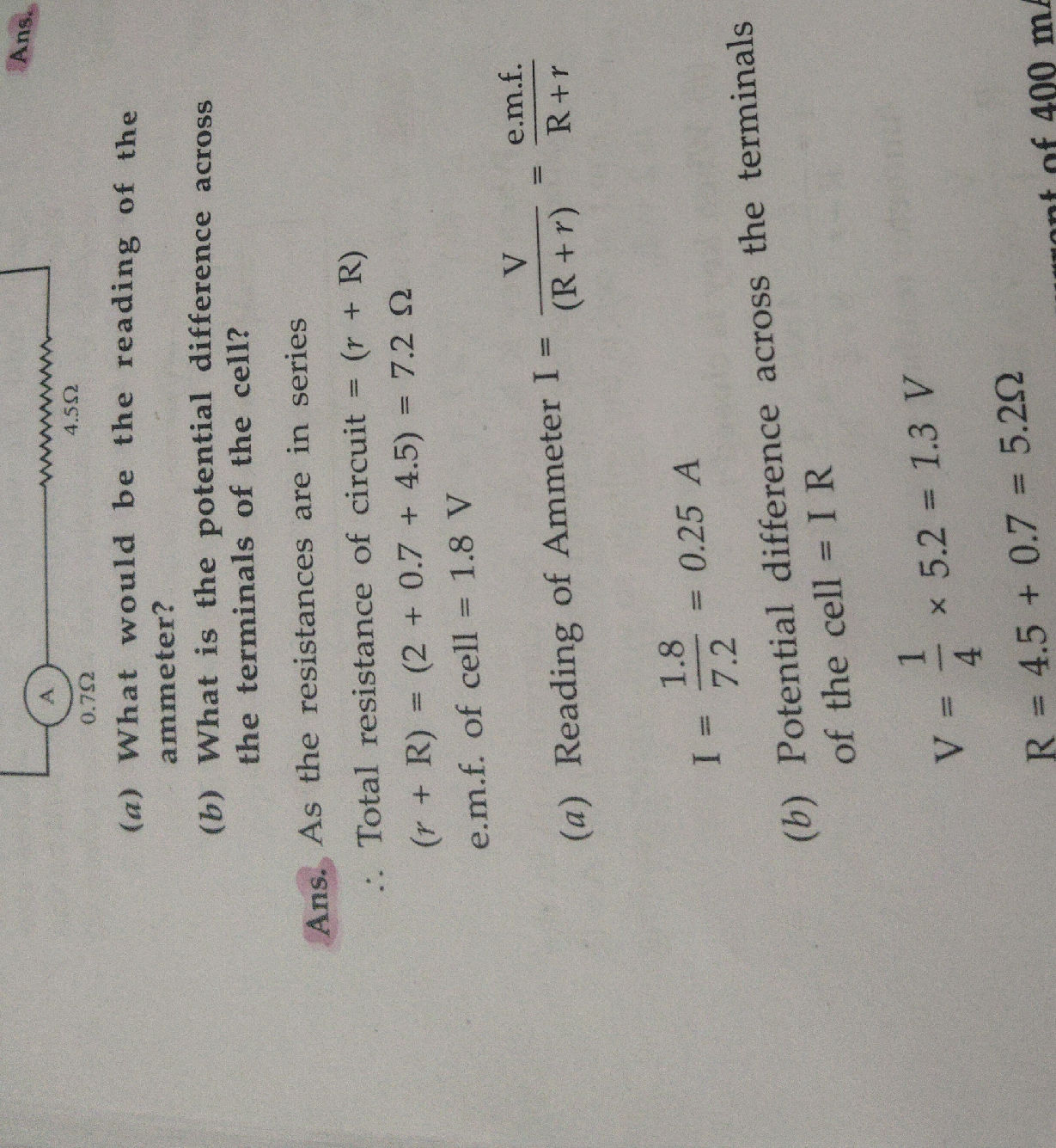 A circuit diagram shows an ammeter (A) | StudyX