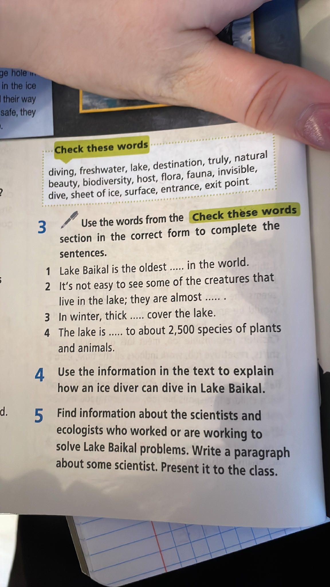 Check these words diving, freshwater, lake, | StudyX