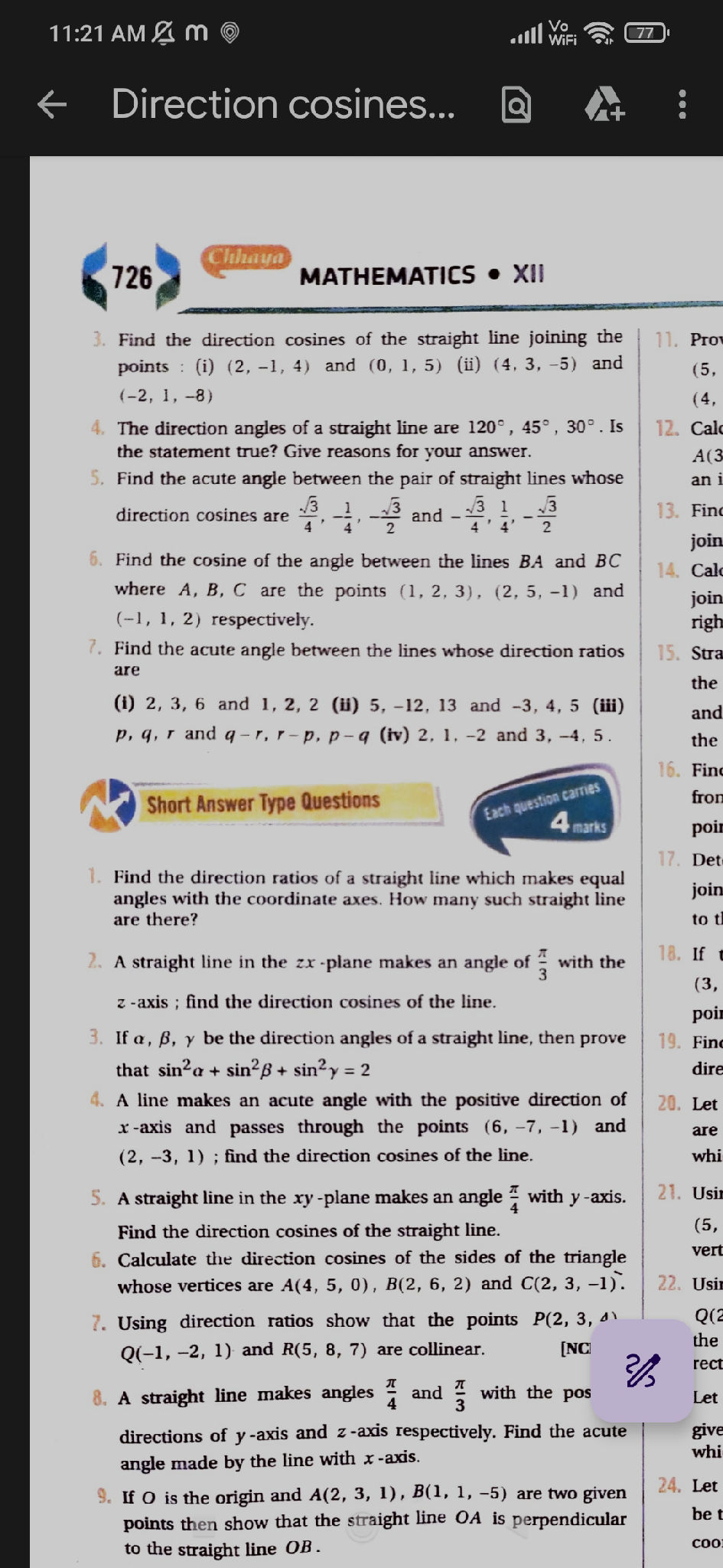 Find the direction cosines of the straight | StudyX
