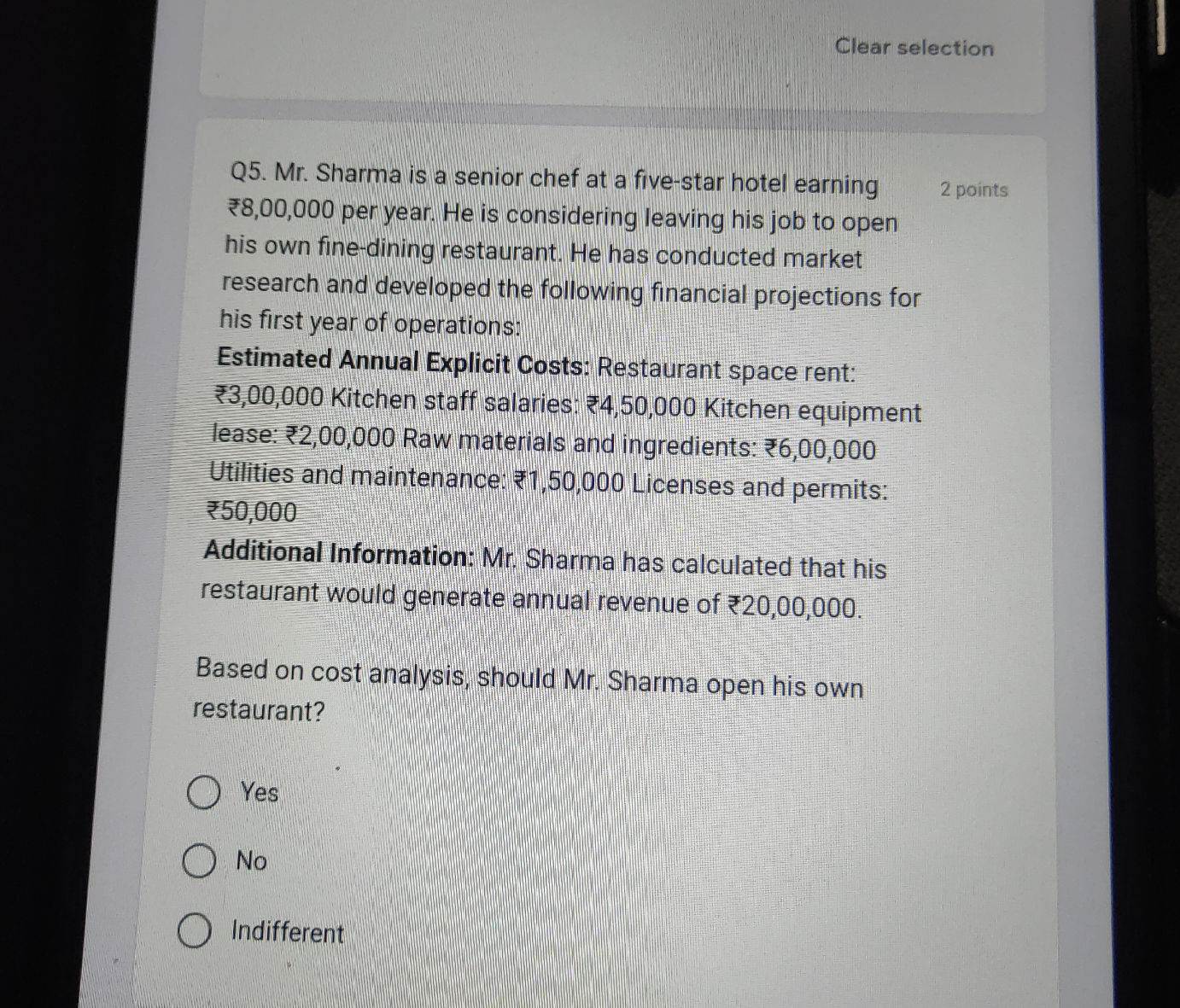 Q5. Mr. Sharma is a senior chef at a | StudyX