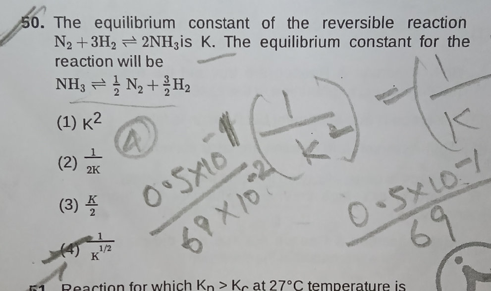The equilibrium constant of the reversible | StudyX