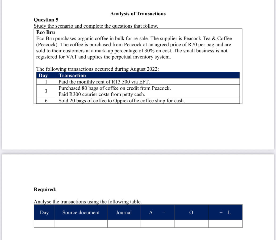 Analysis of Transactions Question 5 Study | StudyX