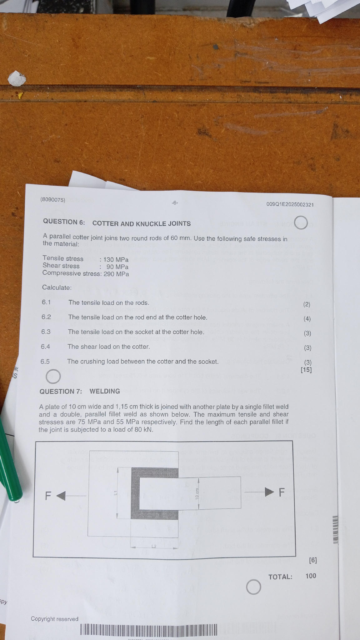 QUESTION 6: COTTER AND KNUCKLE JOINTS A | StudyX