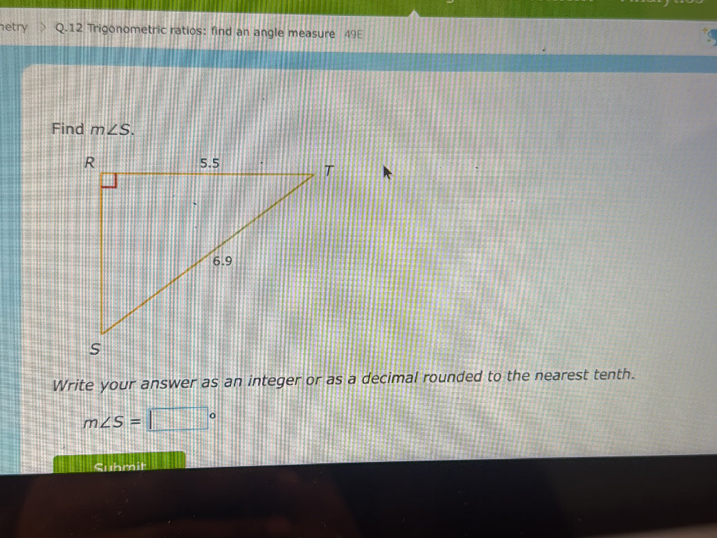 Find $m S$. (A right triangle RST is | StudyX