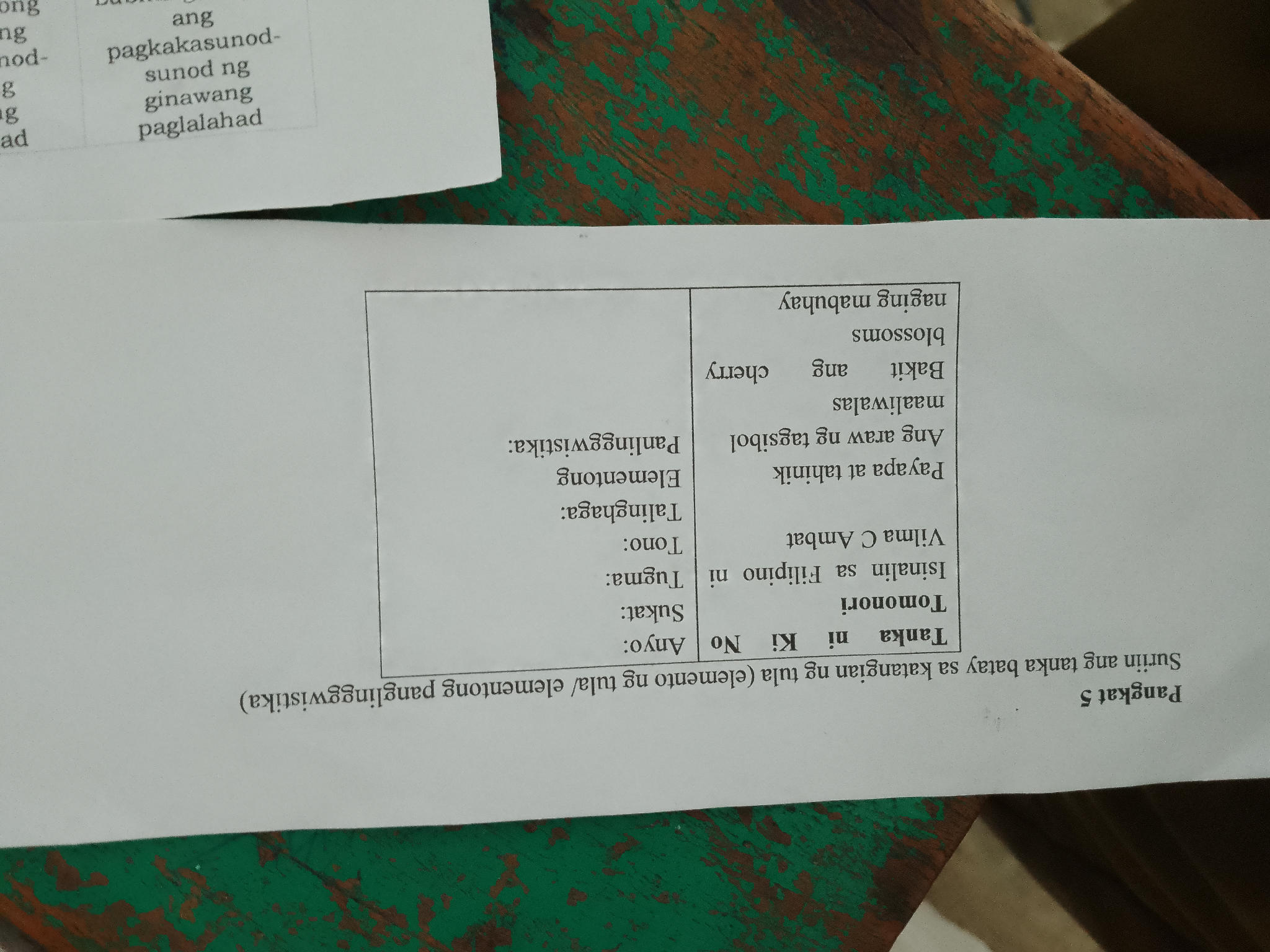 Pangkat 5 Suriin ang tanka batay sa | StudyX