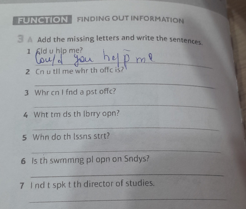 FUNCTION FINDING OUT INFORMATION 3 A Add the | StudyX