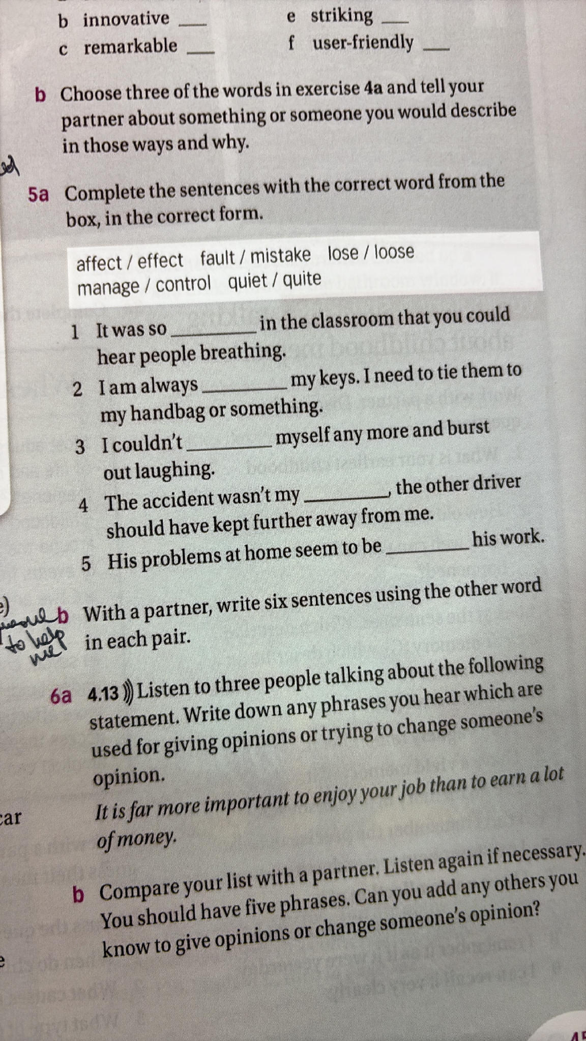 b Choose three of the words in exercise 4a | StudyX