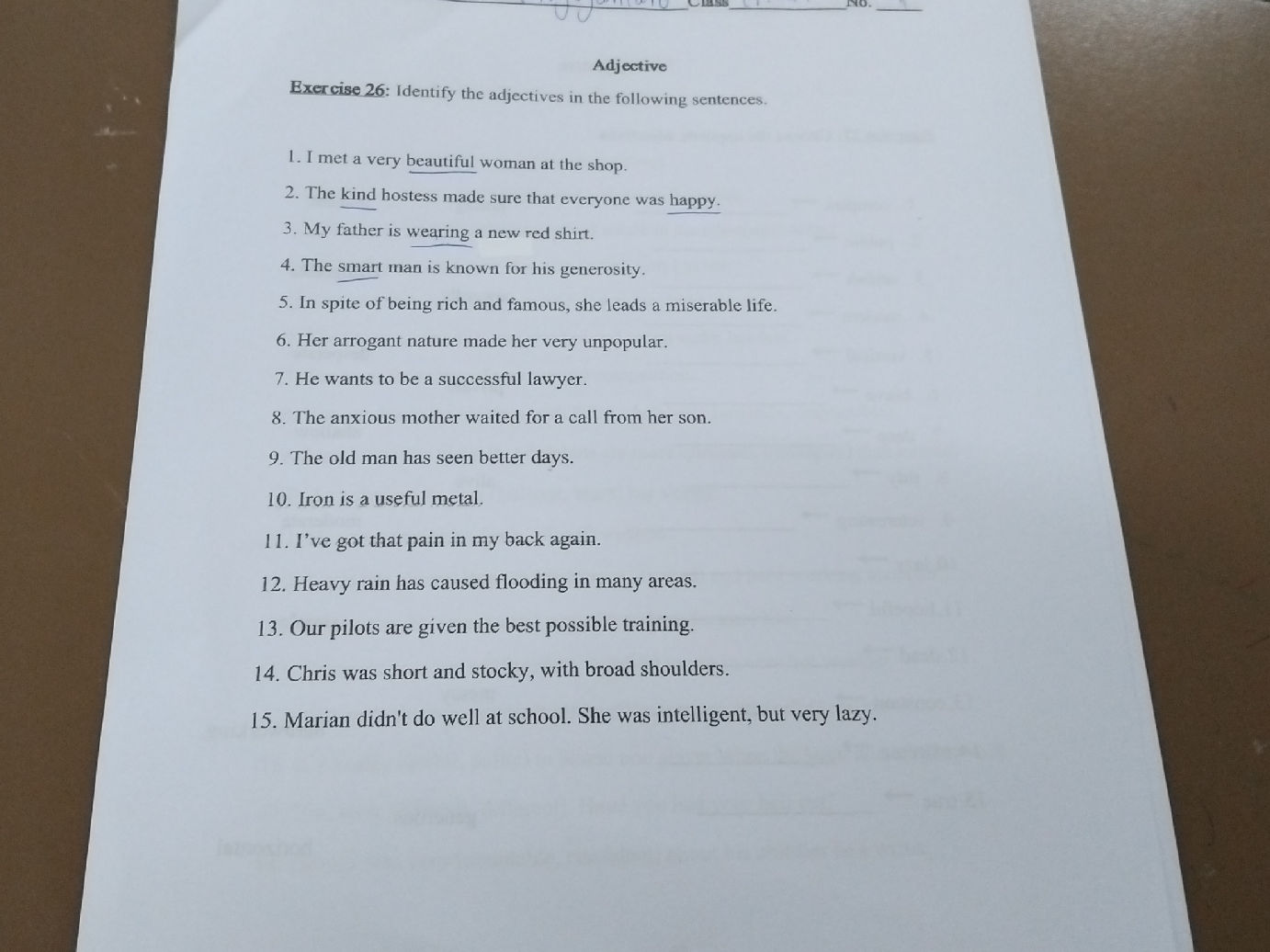 Exercise 26: Identify the adjectives in the | StudyX