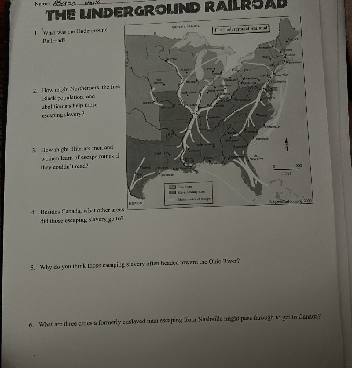 THE UNDERGROUND RAILROAD 1. What was the | StudyX