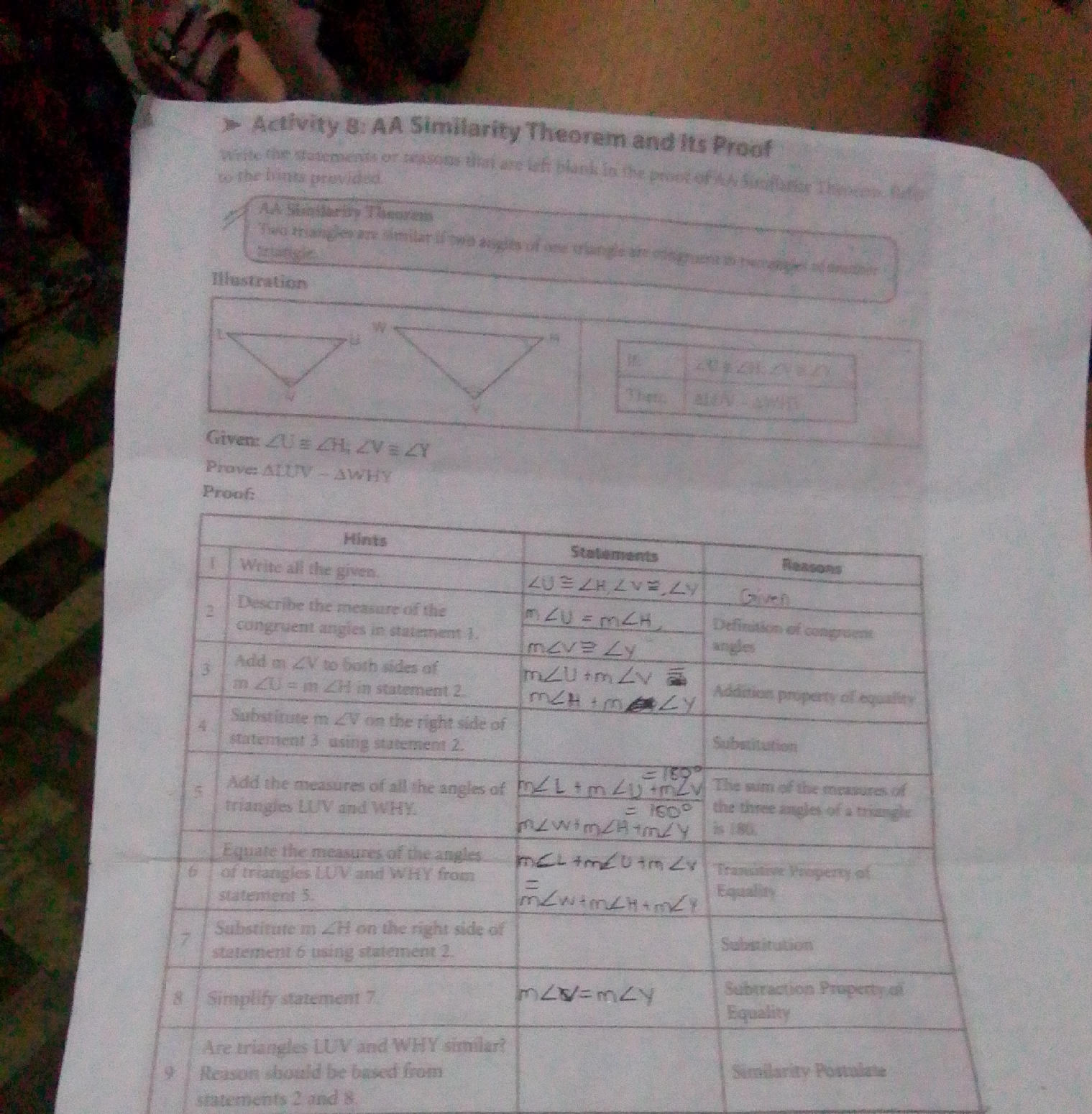 Activity 8: AA Similarity Theorem and its | StudyX