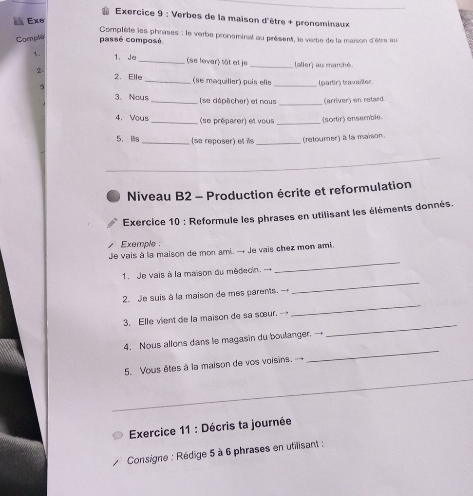 Exercice 9: Verbes de la maison d'être + | StudyX
