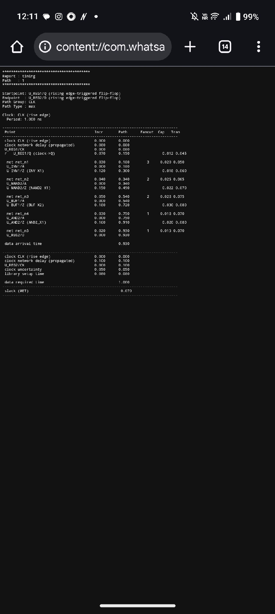 Report: timing Path: 1 Startpoint: U_REG1/Q | StudyX