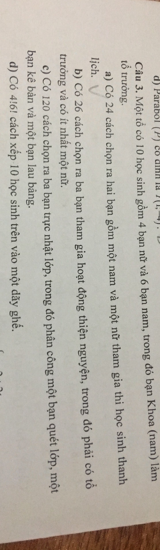Câu 3. Một tổ có 10 học sinh gồm 4 bạn nữ và | StudyX