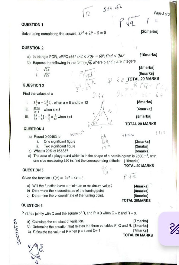 Solve using completing the square; $3P^2 + | StudyX