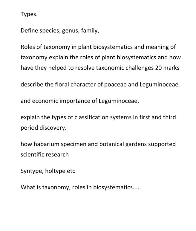 Types. Define species, genus, family, | StudyX
