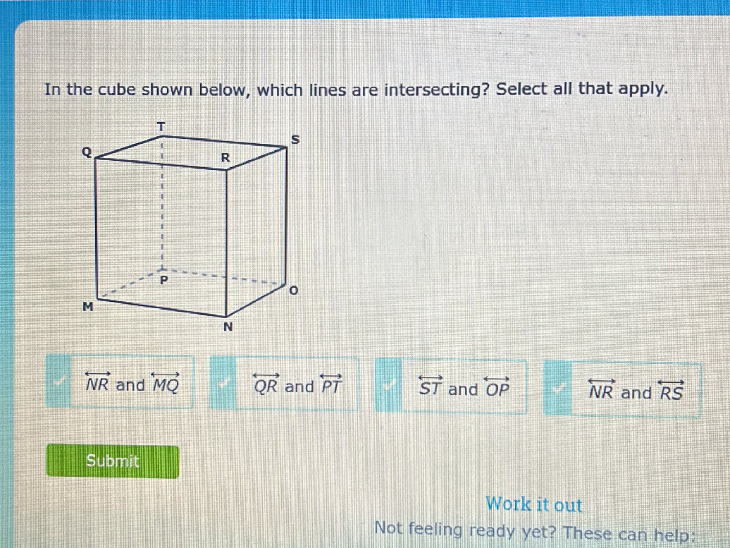 In the cube shown below, which lines are