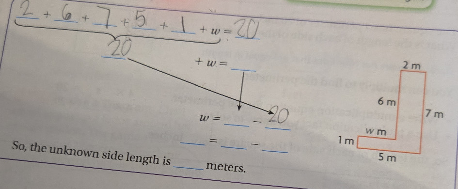 Determine the unknown side length $w$ in the