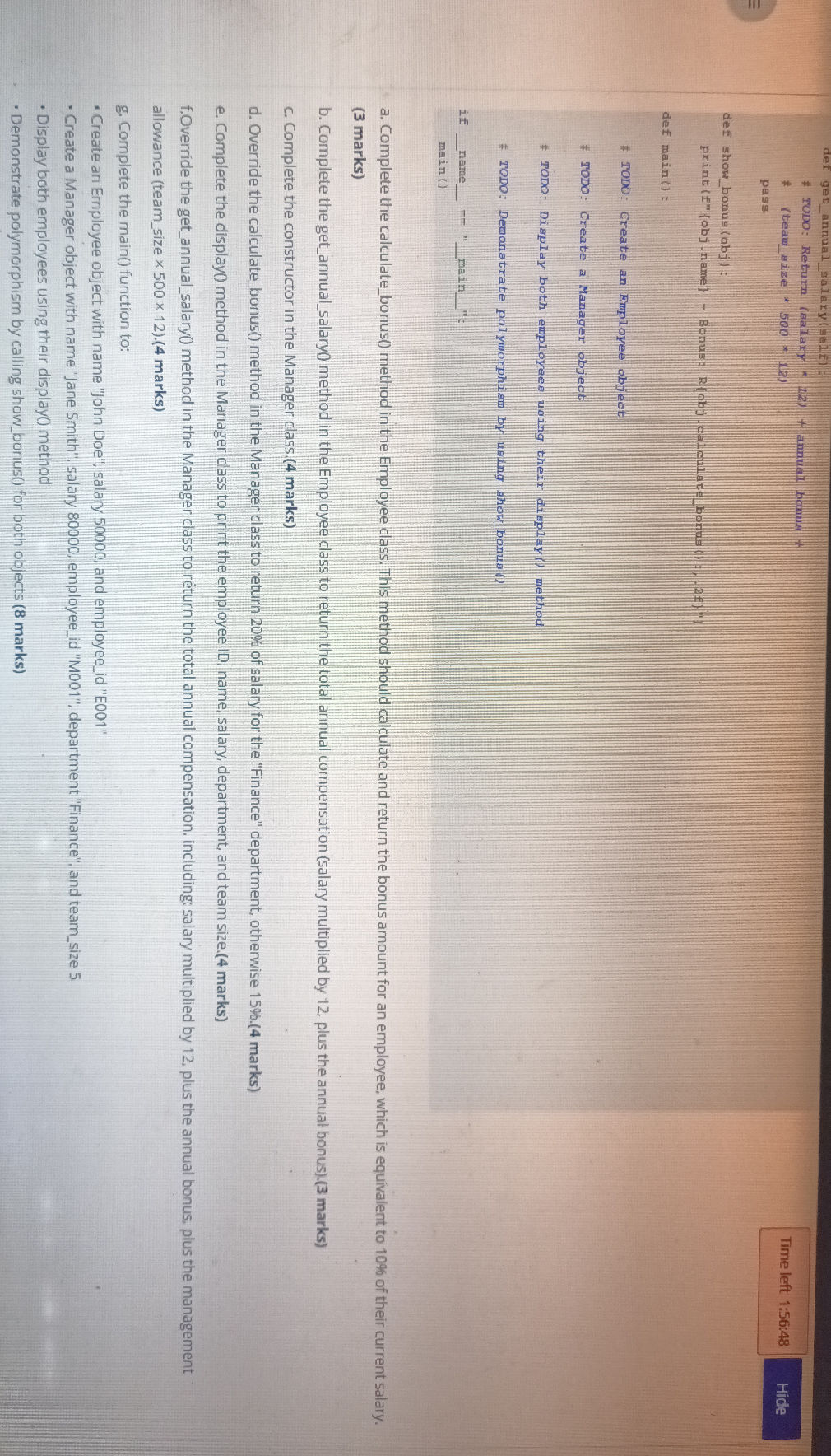 a. Complete the calculate_bonus() method in | StudyX