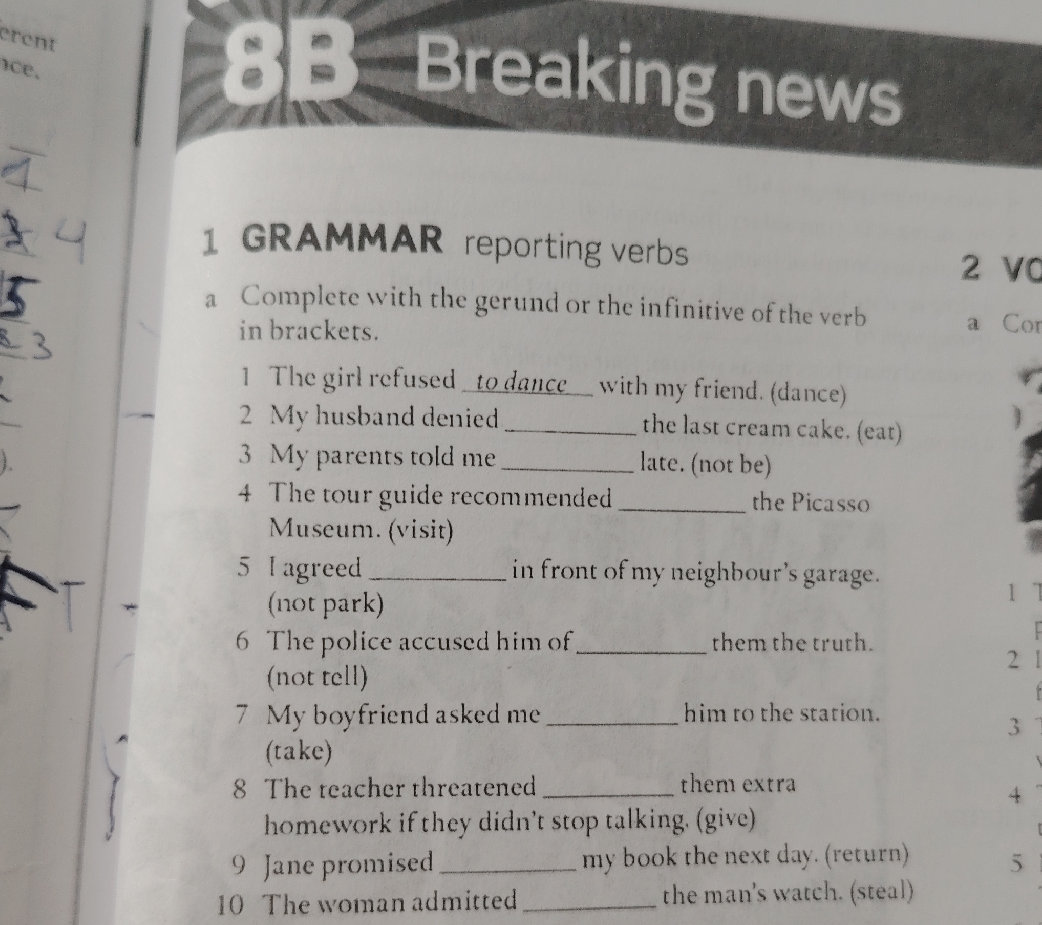1 GRAMMAR reporting verbs a Complete with | StudyX