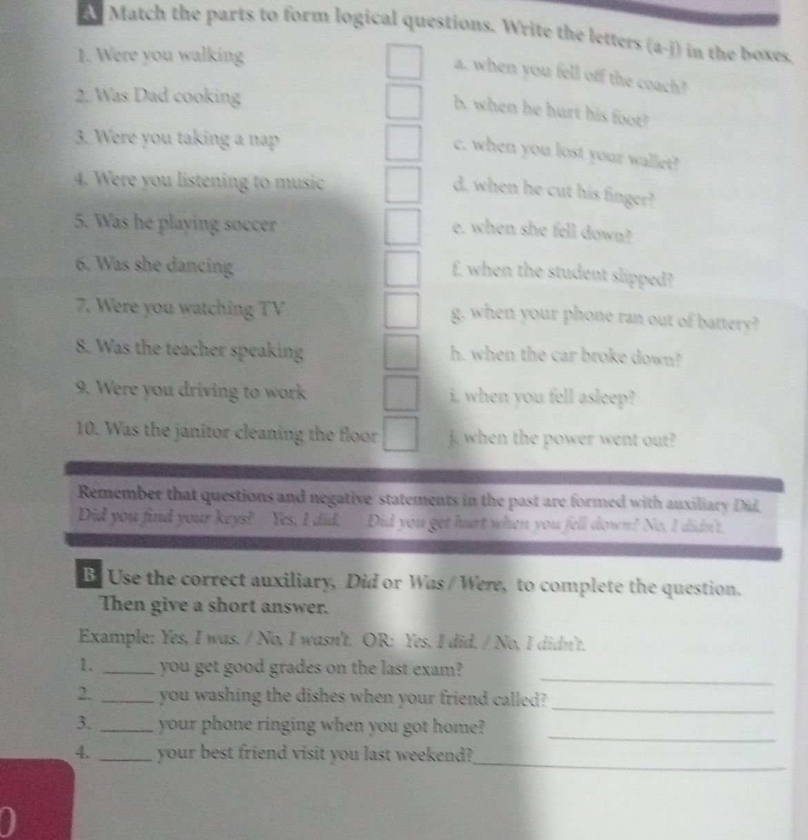 A Match the parts to form logical questions. | StudyX