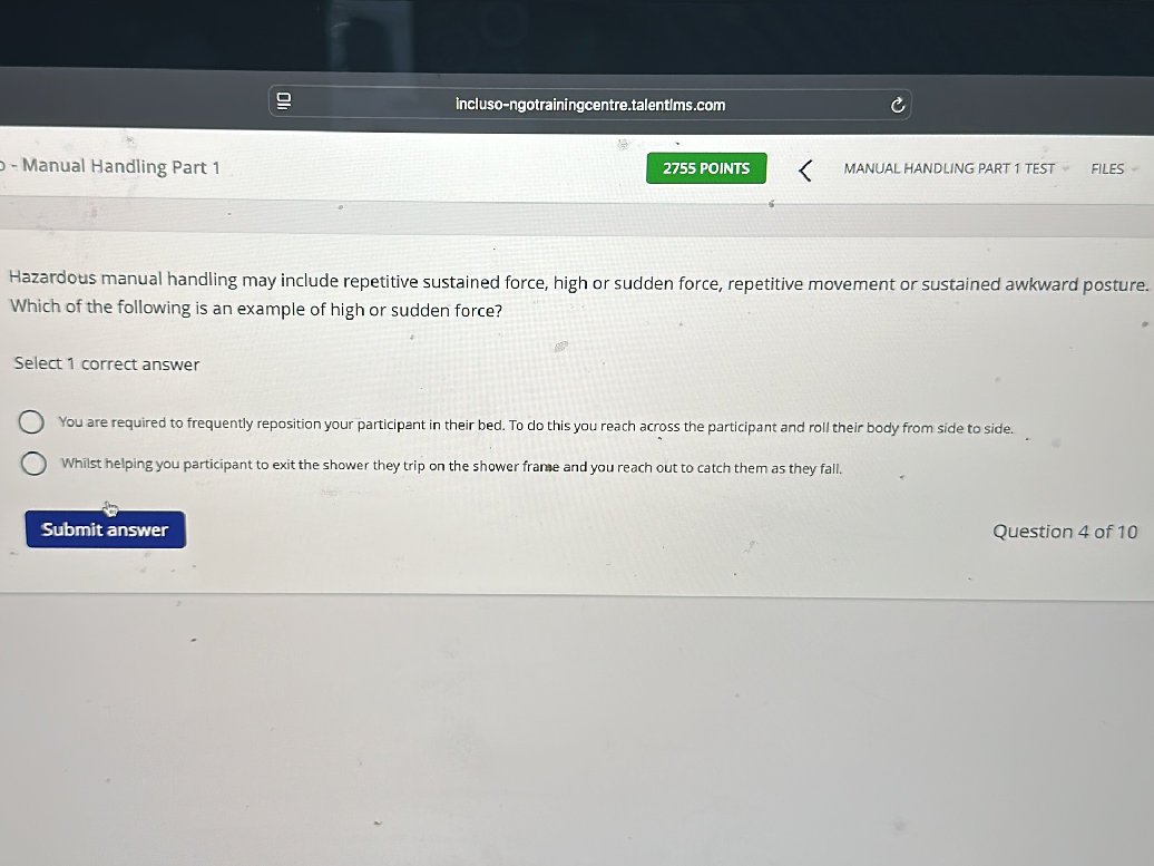 Hazardous manual handling may include | StudyX