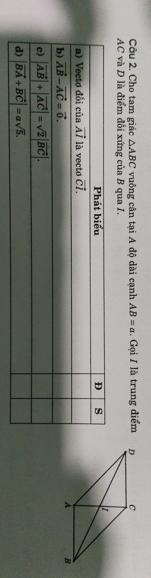 Câu 2. Cho tam giác $ ABC$ vuông cân tại | StudyX