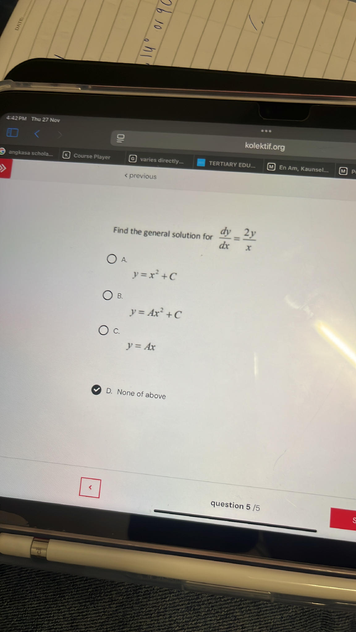 Find the general solution for $$ {dy}{dx} = | StudyX