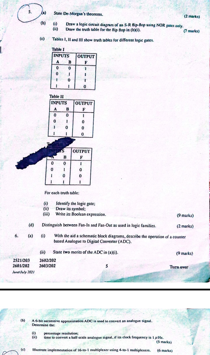 (a) State De-Morgan's theorems. (2 marks) | StudyX