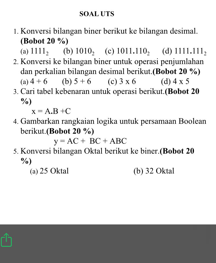 1. Konversi bilangan biner berikut ke | StudyX