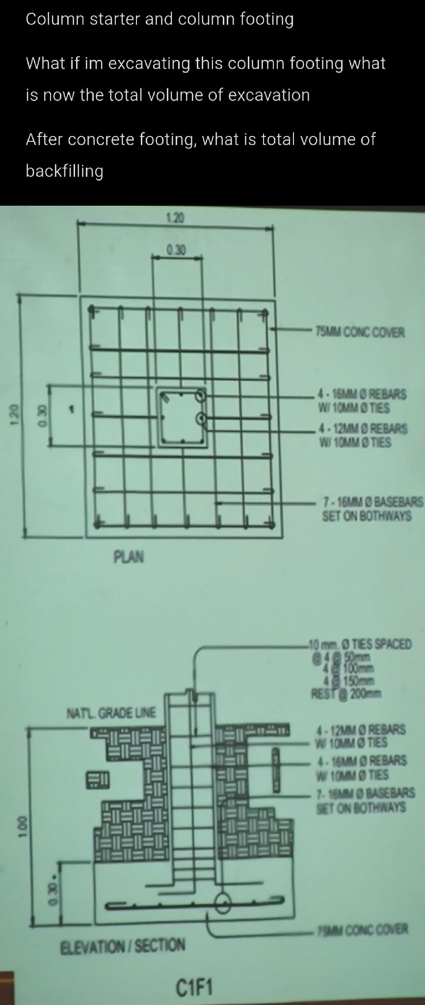 Column starter and column footing What if | StudyX
