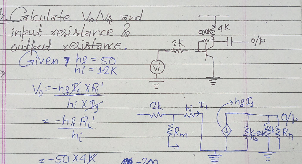 Calculate Vo/Vs and input resistance | StudyX